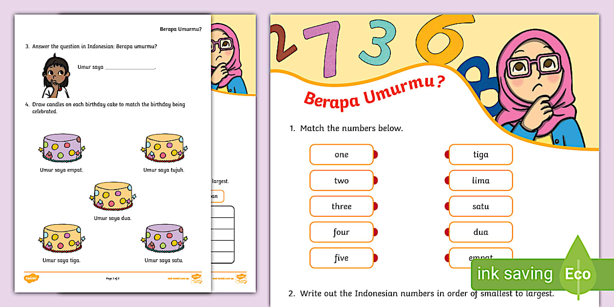 Years 1-2 Indonesian Activity: How Old Are You? - Twinkl