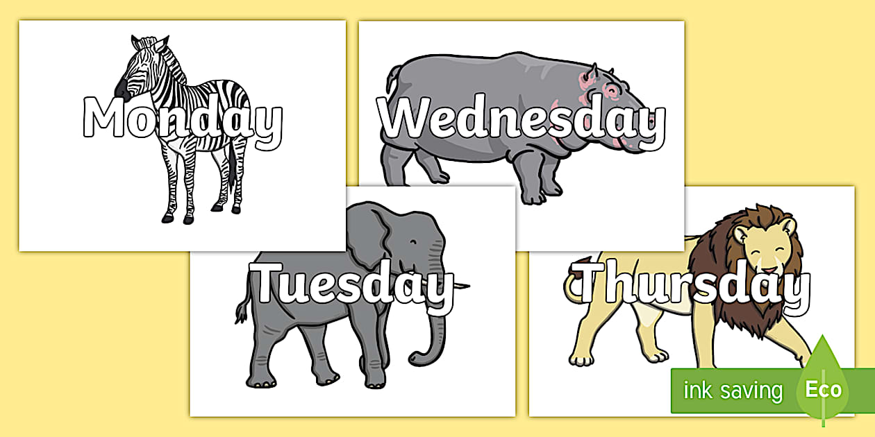 Editable Day of the Week on Safari Animals (teacher made)
