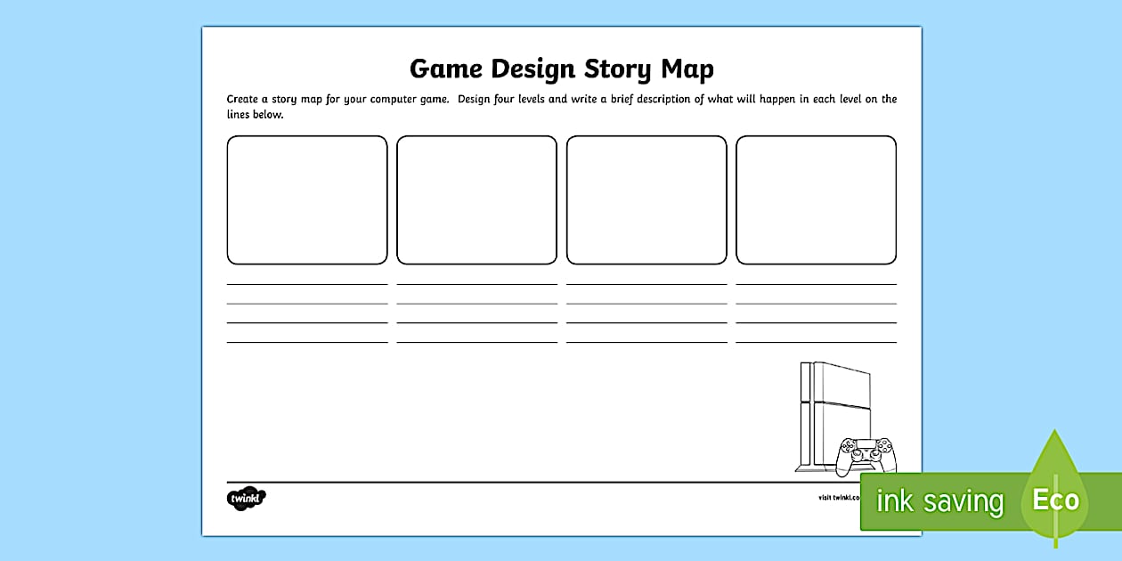 Game Design Story Map Worksheet / Worksheet (teacher made)