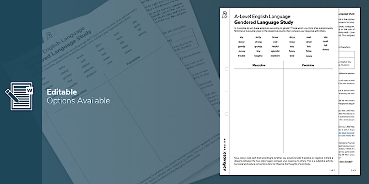 Gendered Language Study Worksheet | English | Beyond