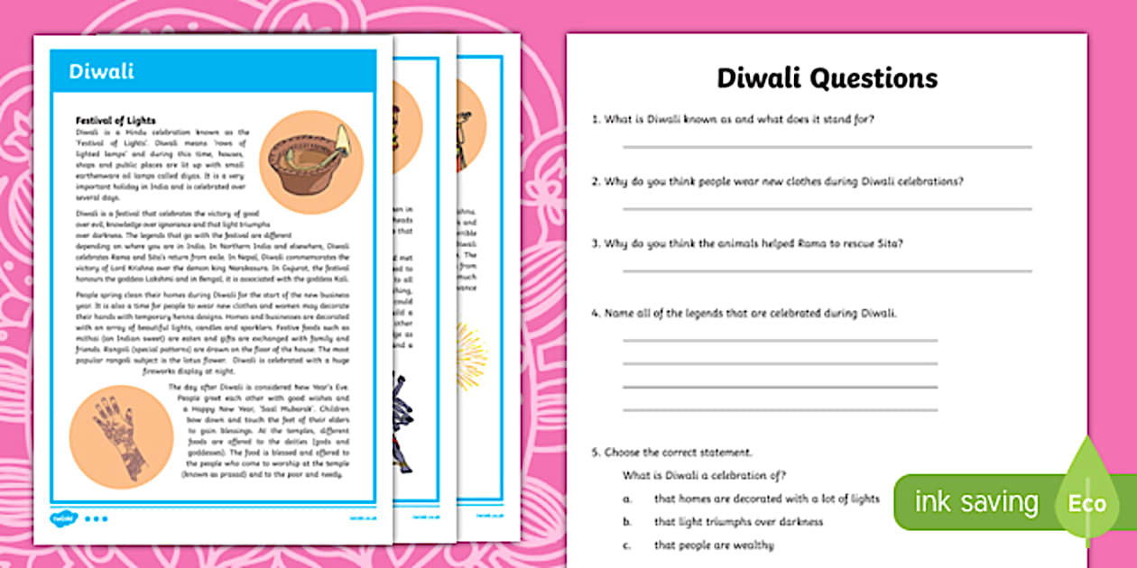 Diwali Differentiated Comprehension Challenge Sheet - Twinkl