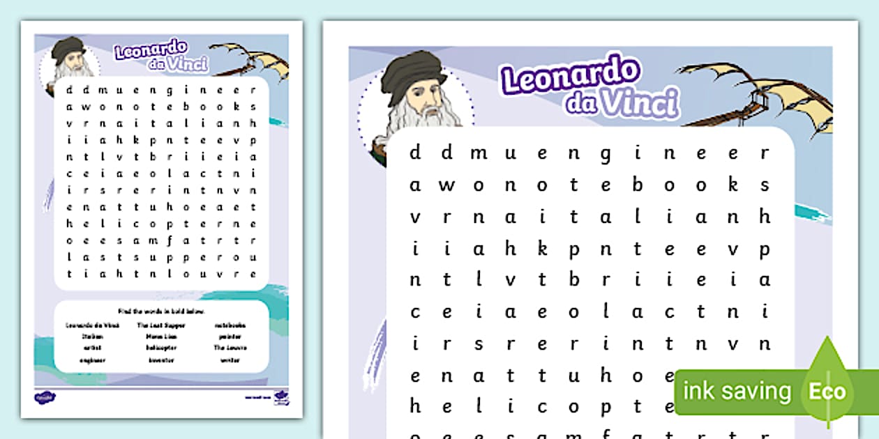 Leonardo da Vinci Word Search - Twinkl - KS1 (teacher made)