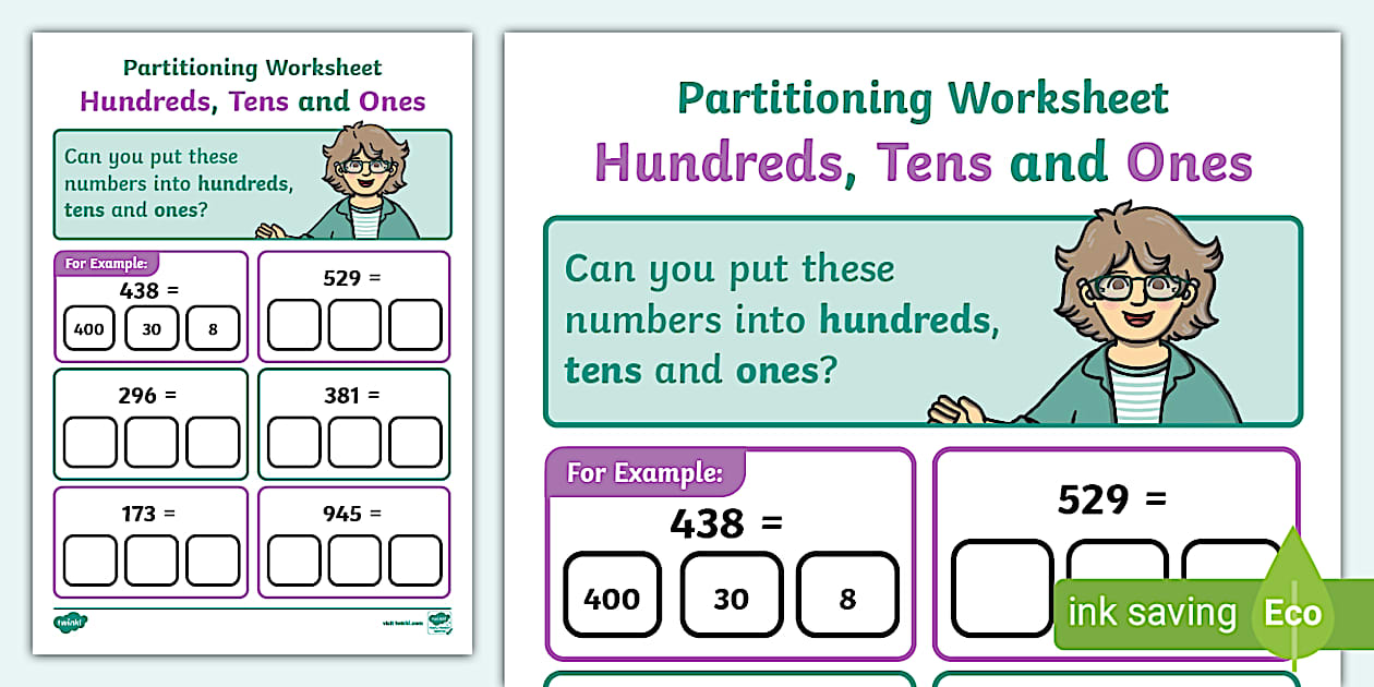 Maths Magician Partitioning Worksheet Hundreds Tens Units Ones