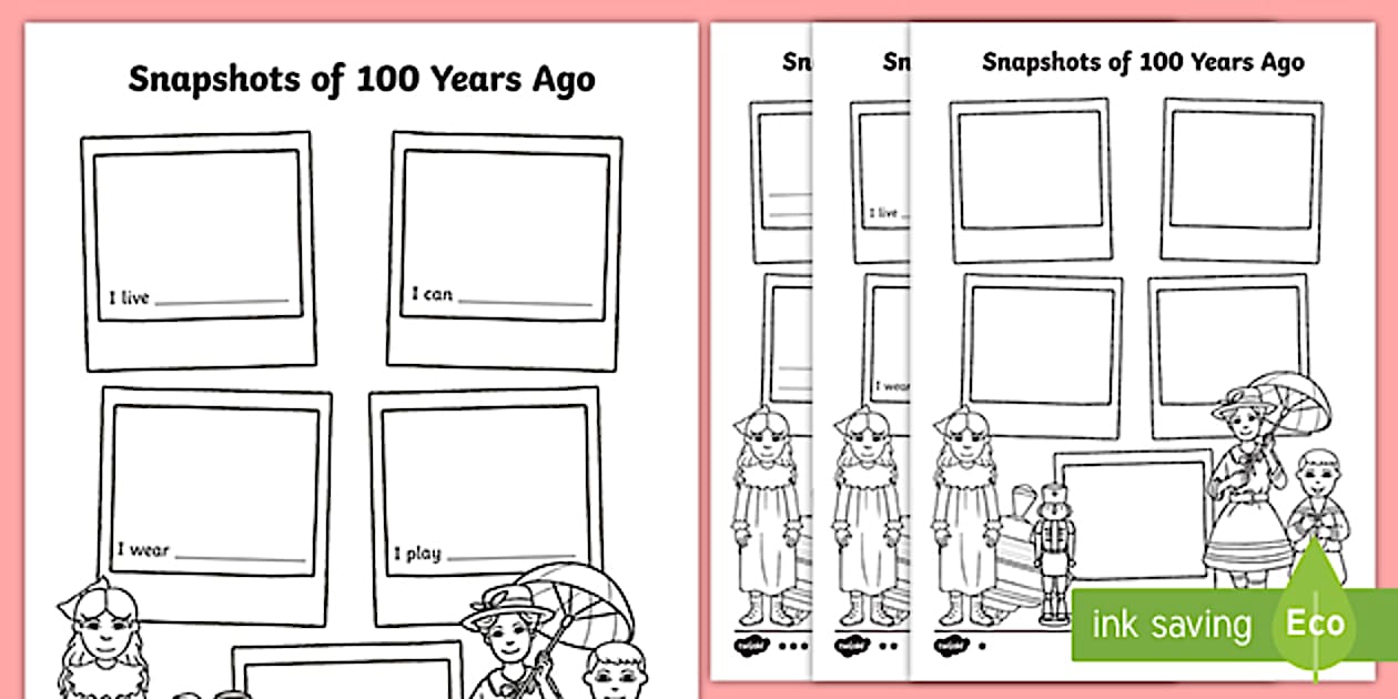100 Days of School Snapshots of 100 Years Ago Differentiated Worksheet