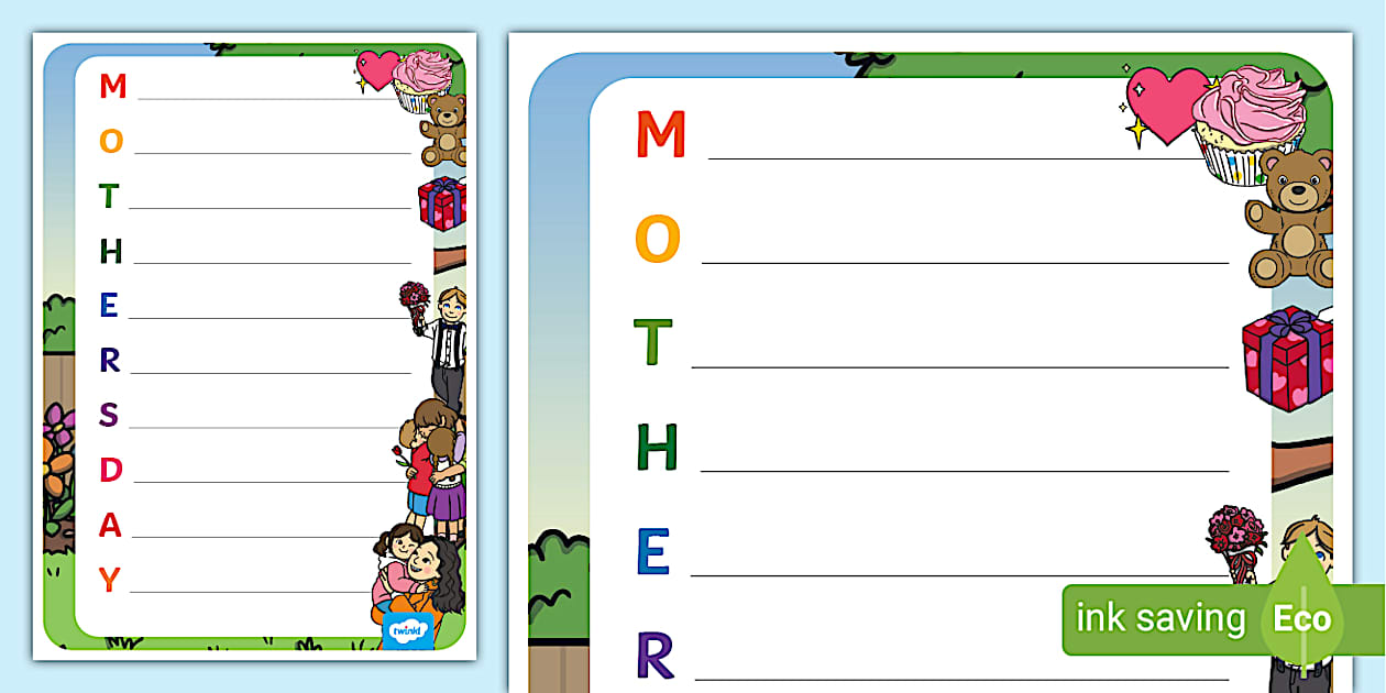 Mother's Day Acrostic Poem Template (teacher made) - Twinkl