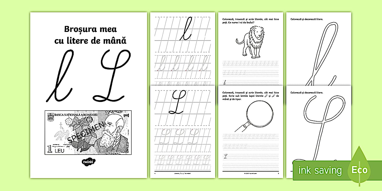 Scrierea literelor „l” și „L” de mână Broșură cu activități