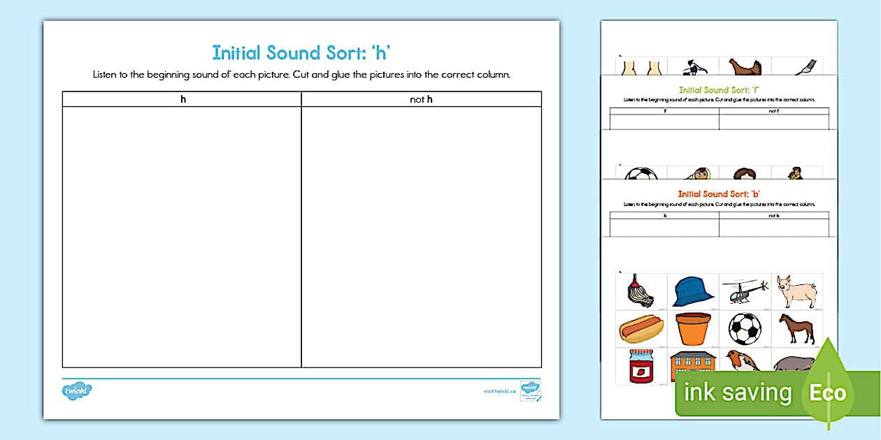 Letters and Sound Set h/b/f/ff/l/ll/ss Cut, Sort and Paste