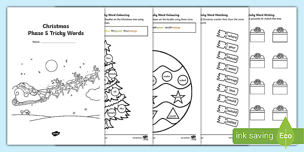Christmas Phase 5 Tricky Words Activity Booklet - Twinkl