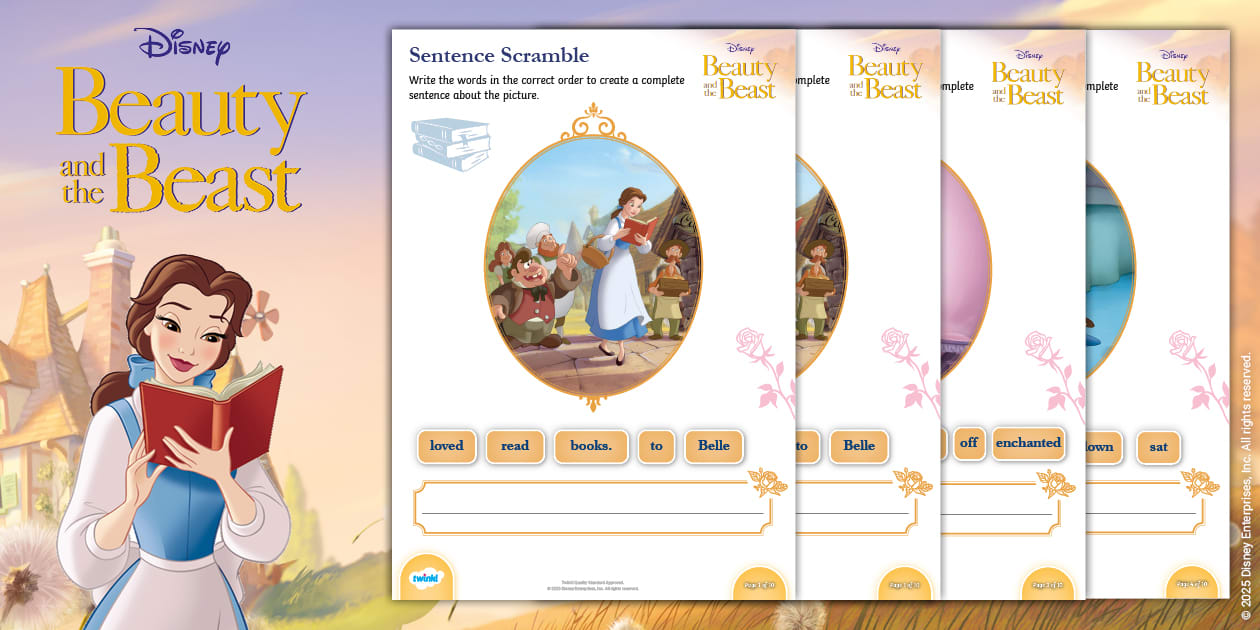 Beauty and the Beast: Simple Sentence Scramble Worksheets