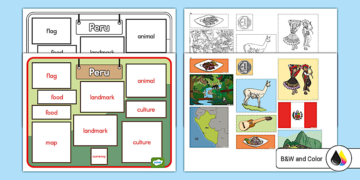 Peru Cut and Stick Sorting Mat Activity Worksheet - Twinkl