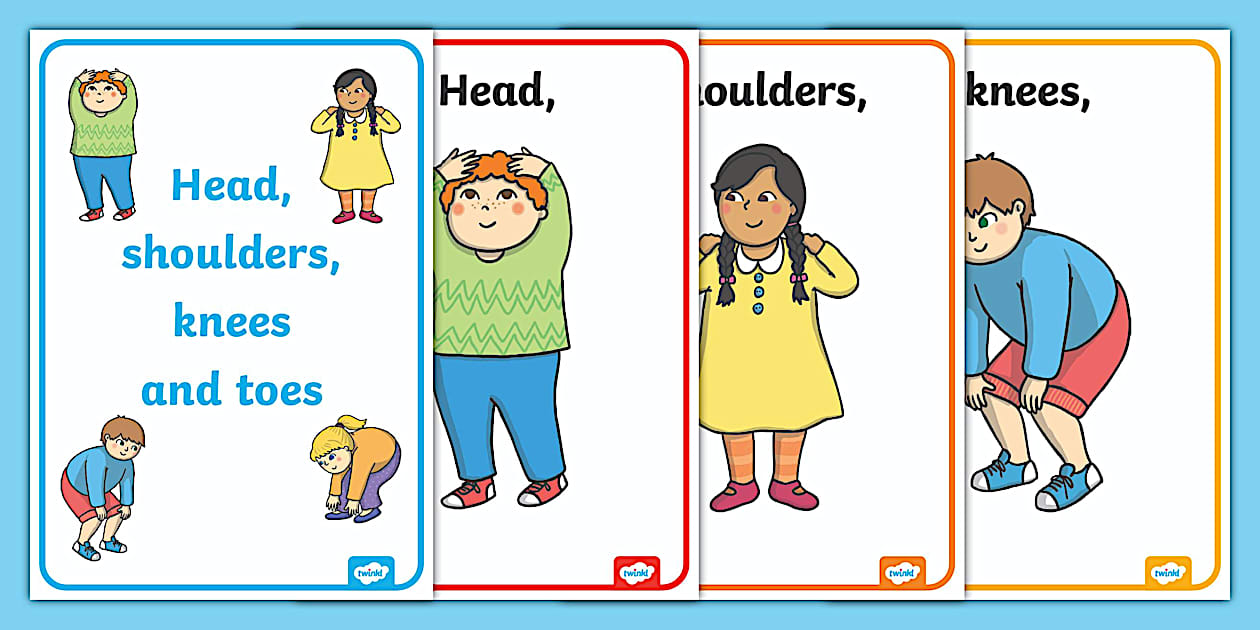 Cursive Head, Shoulders, Knees and Toes Posters - Twinkl