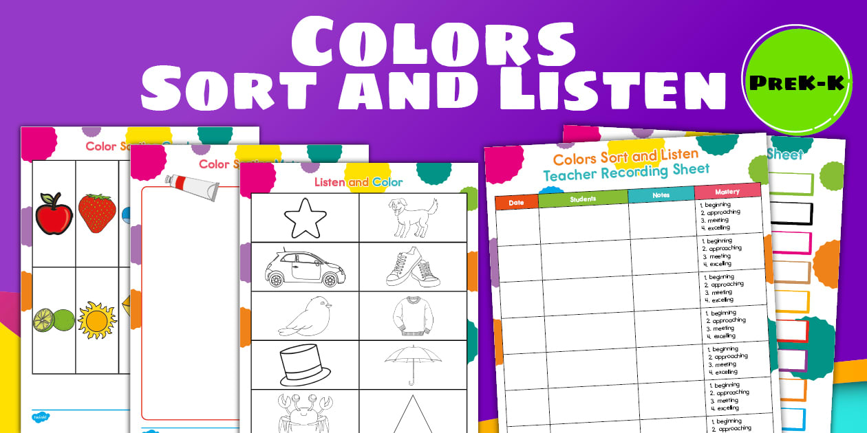 Colors Sort and Listen Small Group Activity for PreK-K