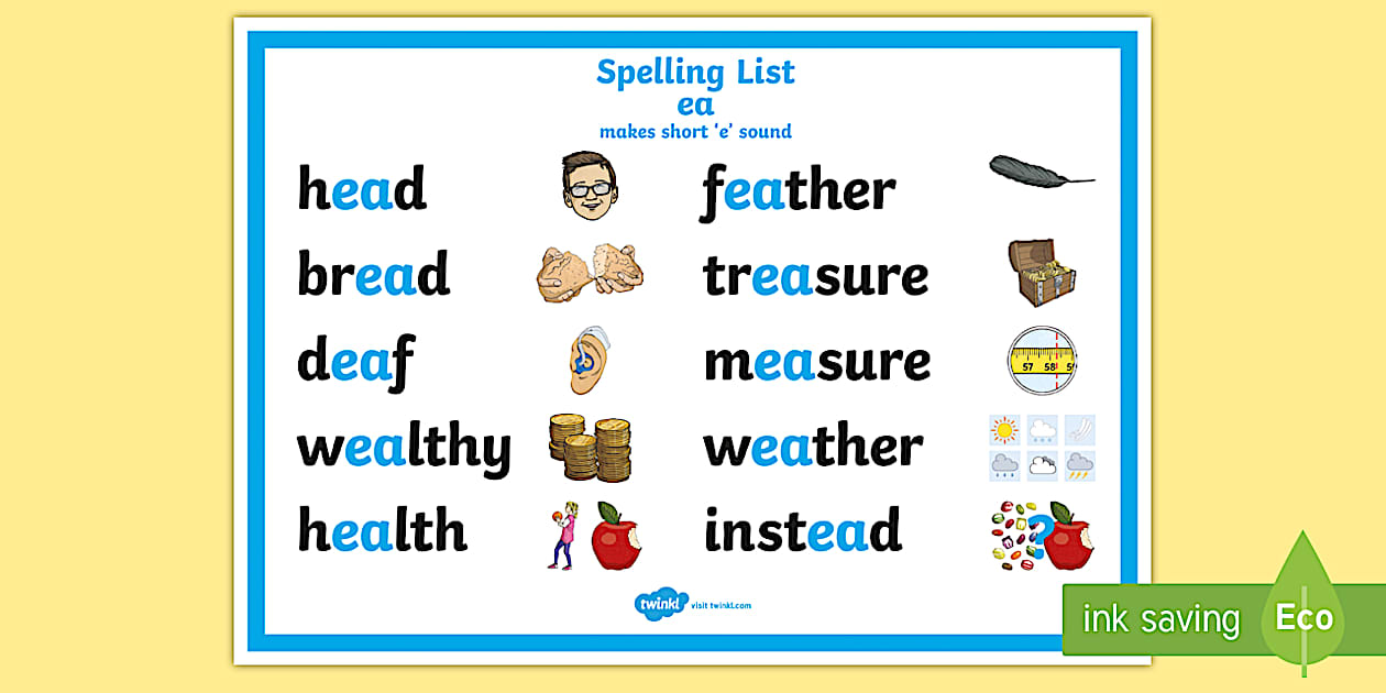 Spelling ea Words (short e) Display Poster (teacher made)