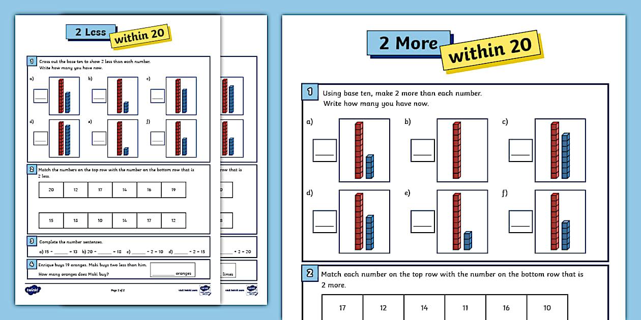 👉 KS1 KIRF 2 more / 2 less Activity Sheet (teacher made)