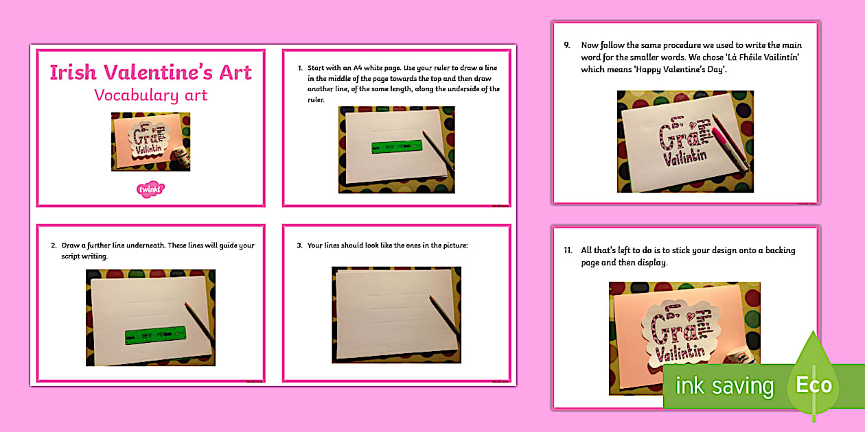 Irish Valentine's Day Vocabulary Art Tutorial Step-by-Step Instructions