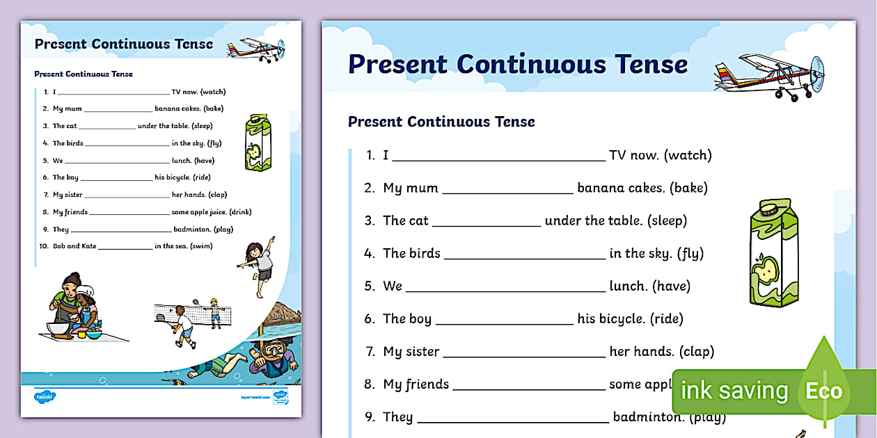 Present Continuous Tense Worksheet KSSR (teacher made)