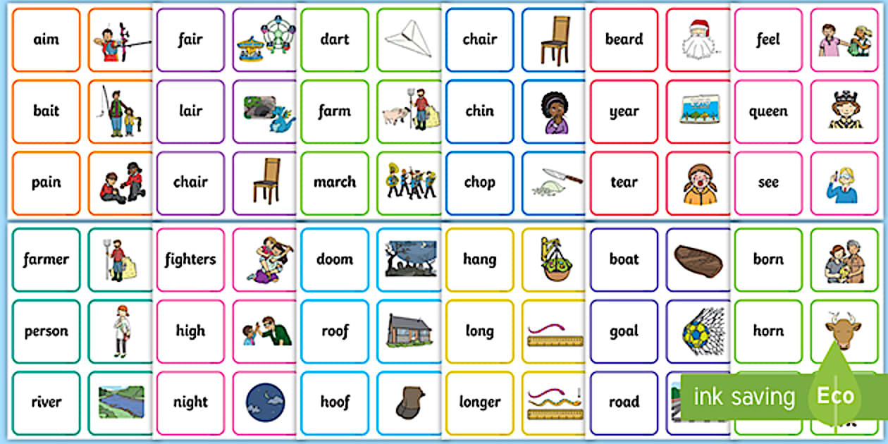Editable Phase 3 Phonics Picture and Word Matching Cards