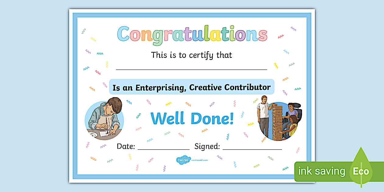 Four Purposes Certificate – Enterprising, Creative Contributor