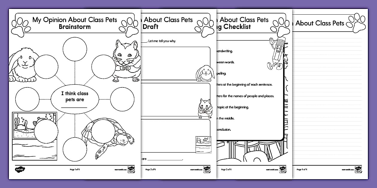 First Grade My Opinion About Class Pets Writing Prompt