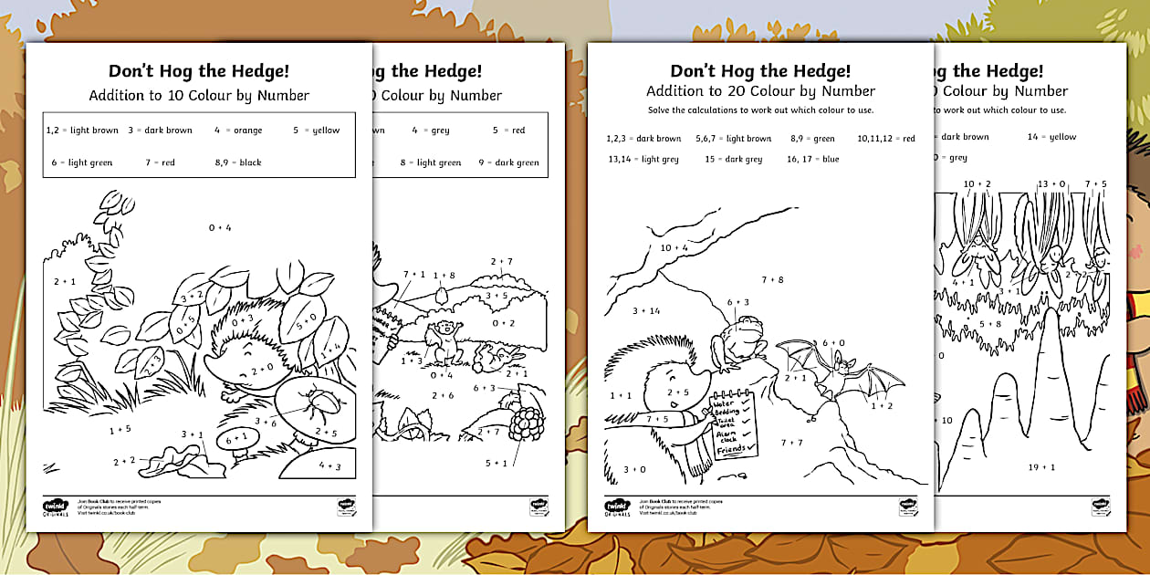 Don't Hog the Hedge! Addition Colour by Number - Twinkl