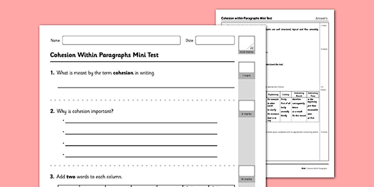 Cohesion Within Paragraphs Test (teacher made) - Twinkl