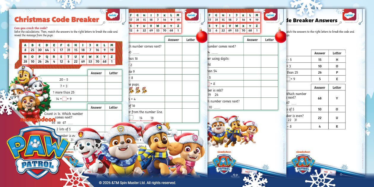 👉 PAW Patrol: Christmas Code Breaker Activity