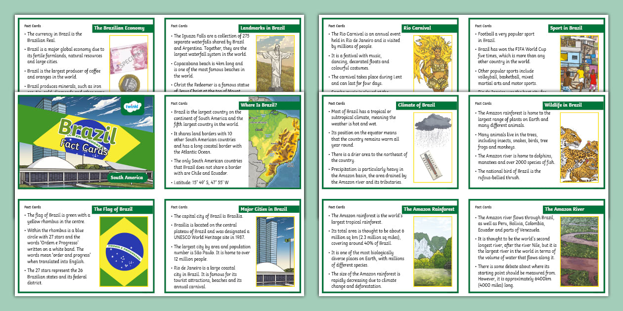 KS2 Brazil Fact Cards - Geography - Twinkl