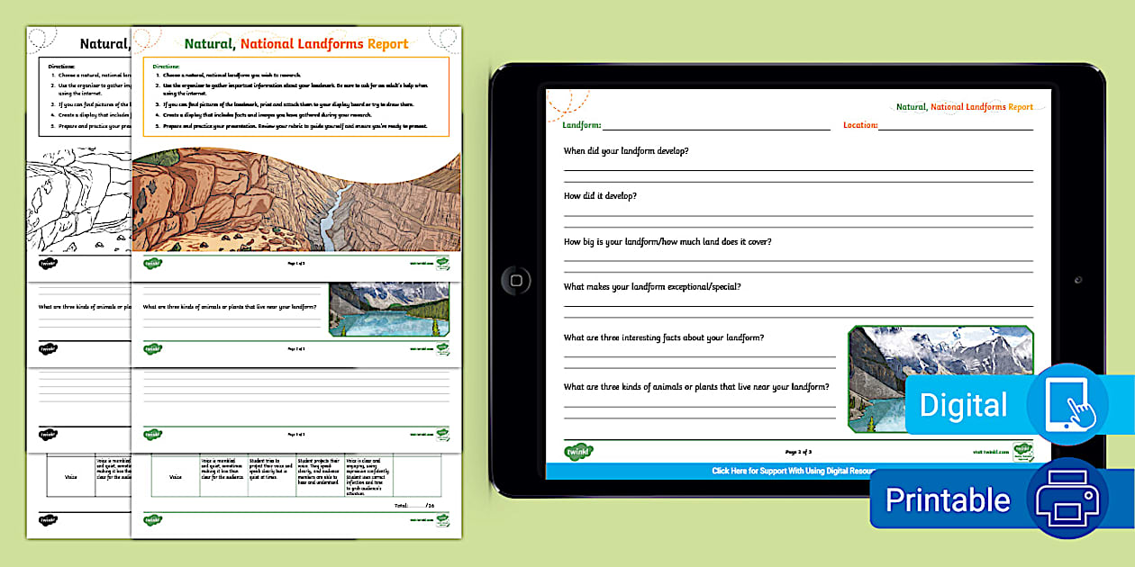 Natural, National Landforms Report for 3rd-5th Grade