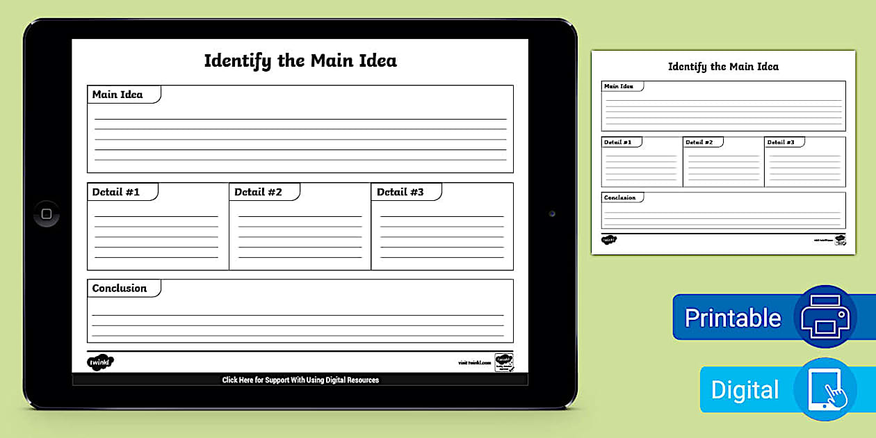 Identify the Main Idea Graphic Organizer for 3rd-5th Grade