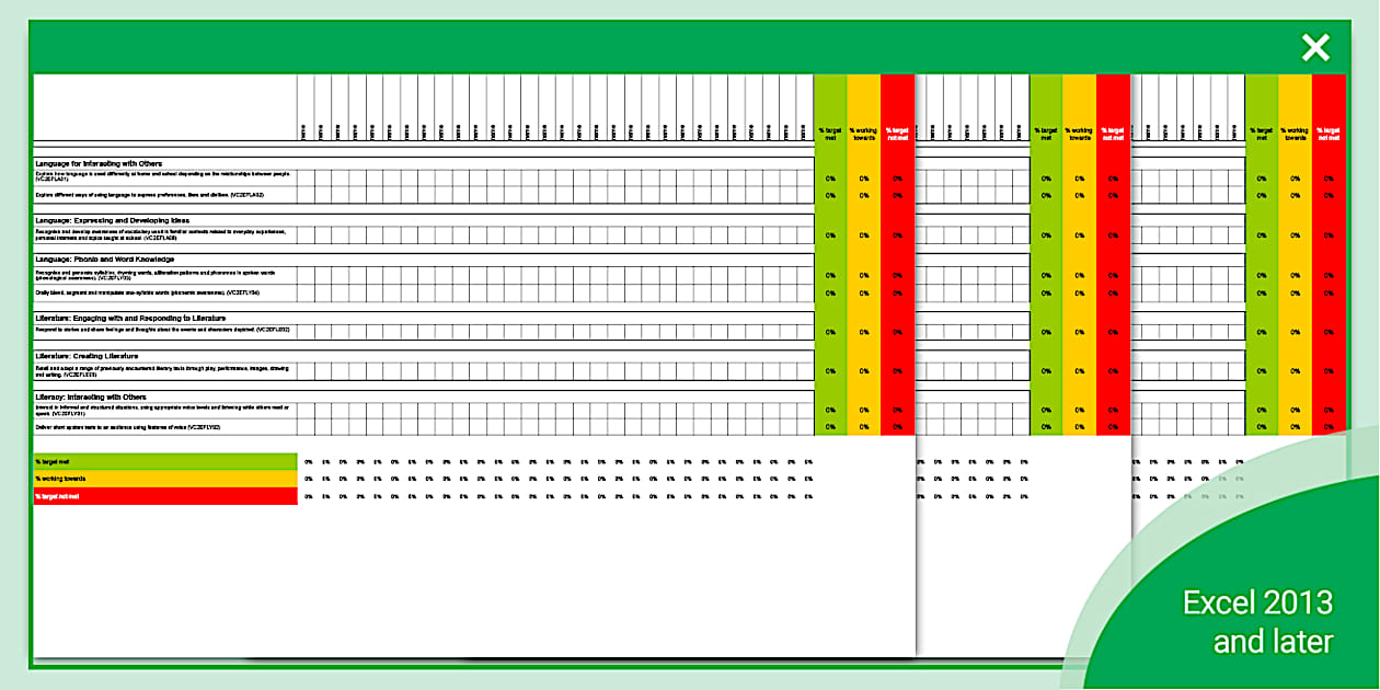 Victorian Curriclm Foundation English Assessment Spreadsheet