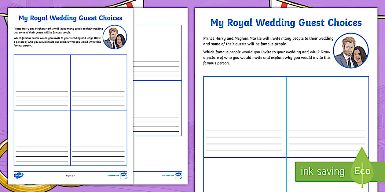 KS2 My Royal Wedding Guest Choices Worksheet (teacher made)