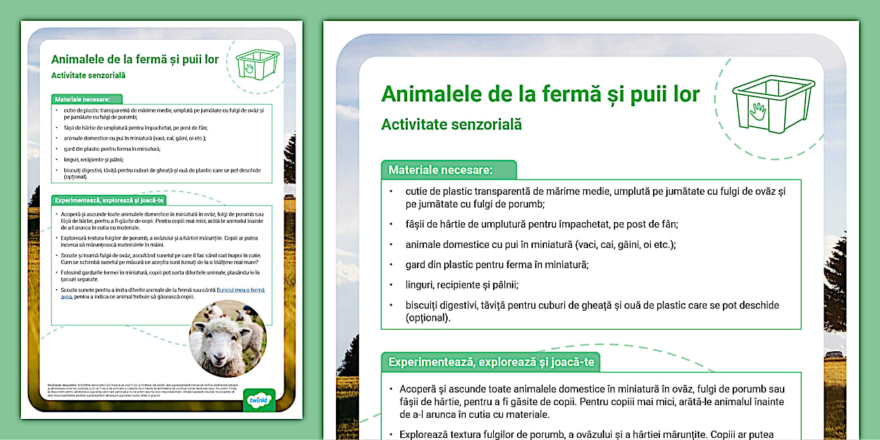 Animalele de la fermă și puii lor – Activitate senzorială