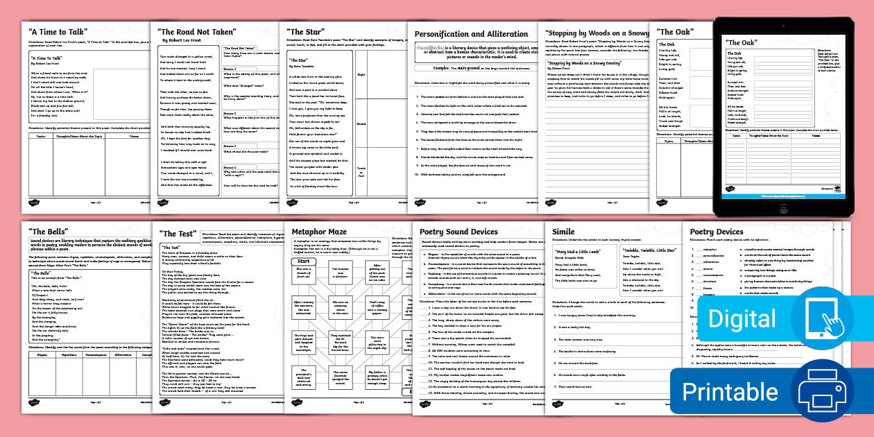 Eighth Grade Poetry Analysis Activity Pack - Twinkl