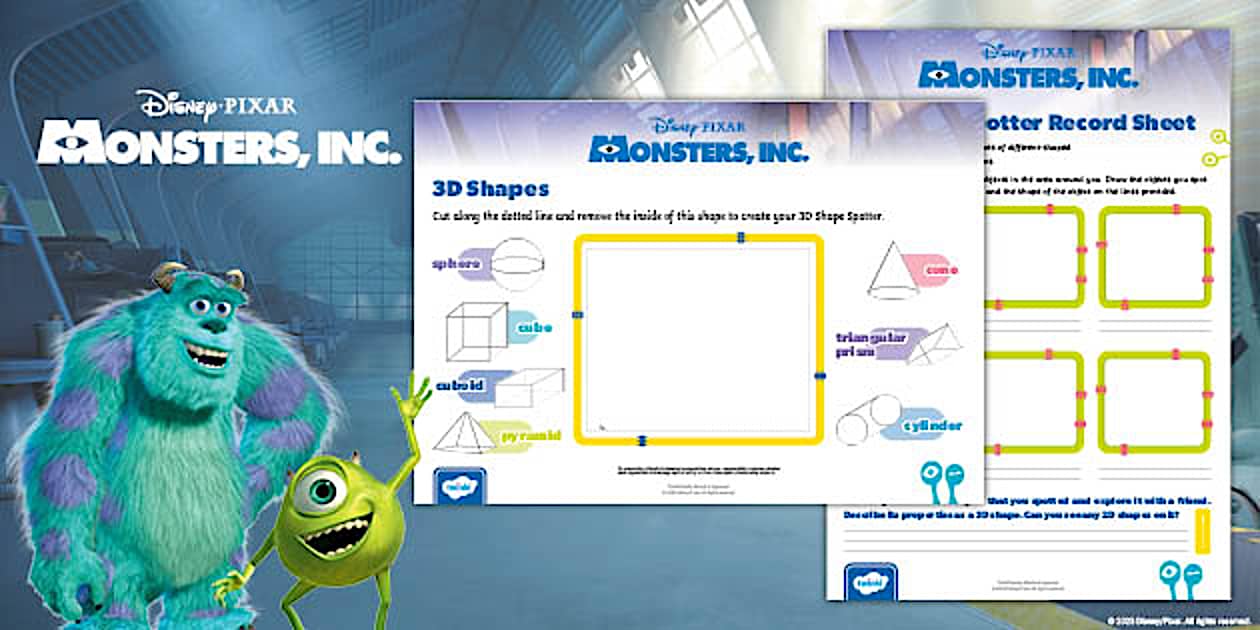 👉 Monsters, Inc.: Monster Maths Recognising 3D Shapes Activity
