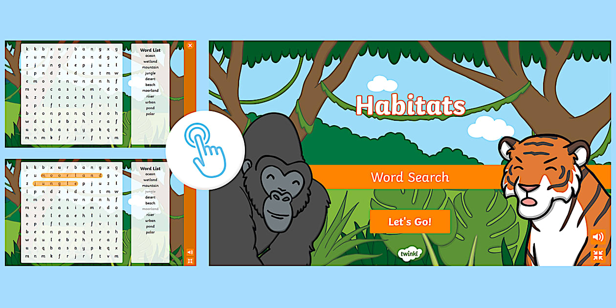 An Interactive Habitat Word Search for kids. - Twinkl