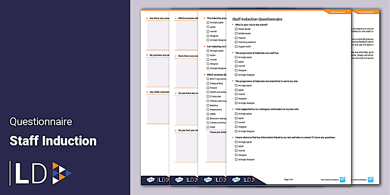 Staff Induction Questionnaire (Teacher-Made) - Twinkl