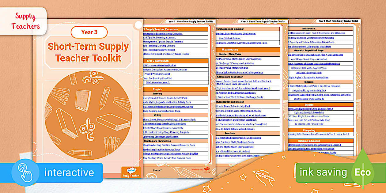 Year 3 Short-Term Supply Teacher Toolkit (teacher made)