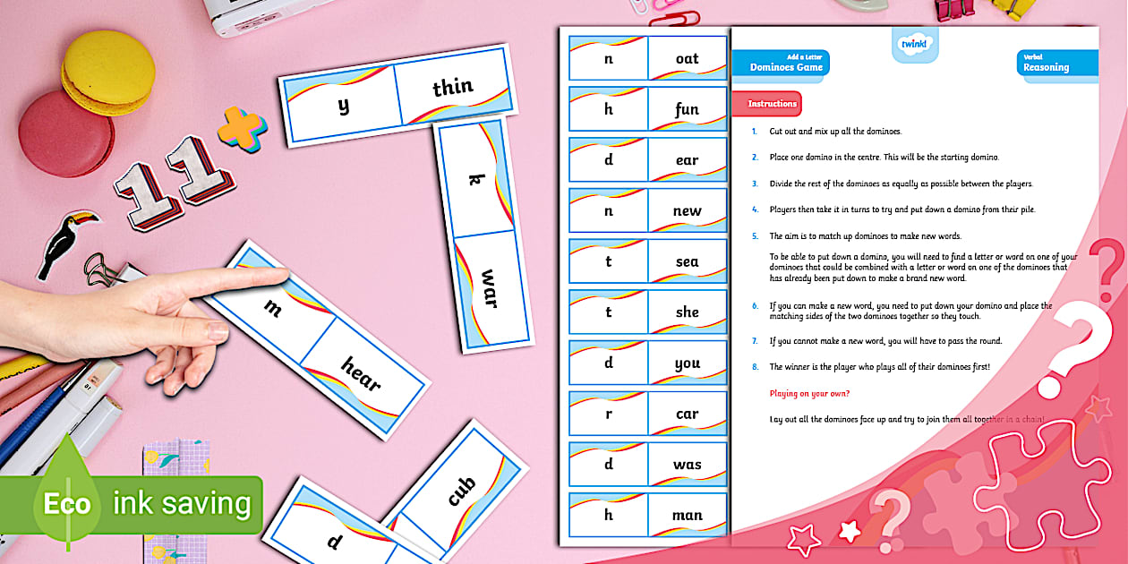 Verbal Reasoning - Add a Letter Dominoes Game (teacher made)