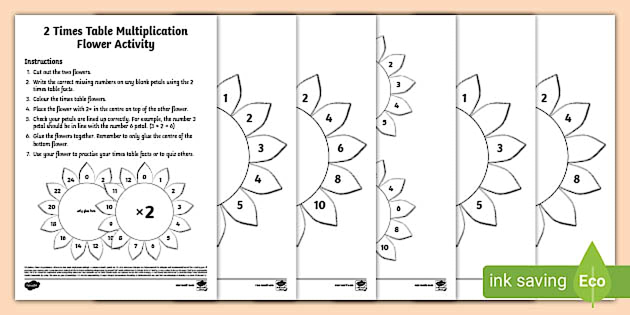 2 Times Table Multiplication Flower Activity (teacher made)