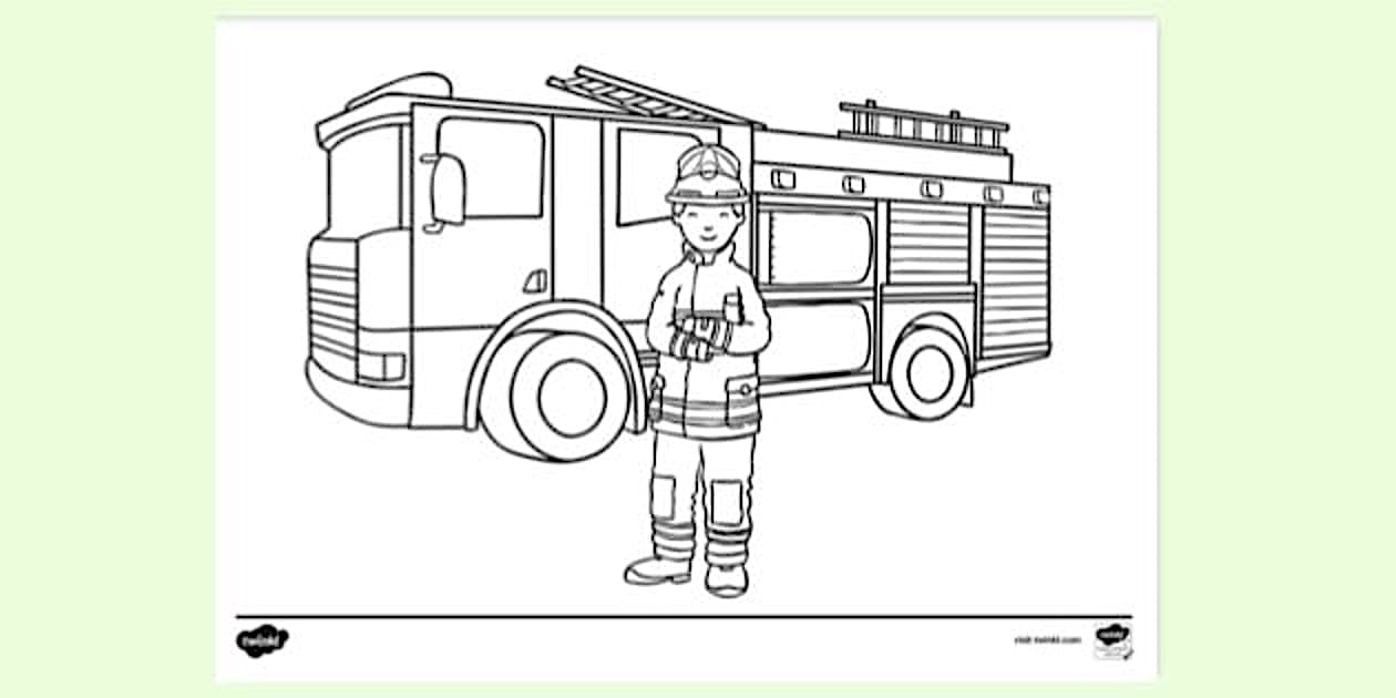 Fire Fighter Colouring Sheet (Teacher-Made) - Twinkl