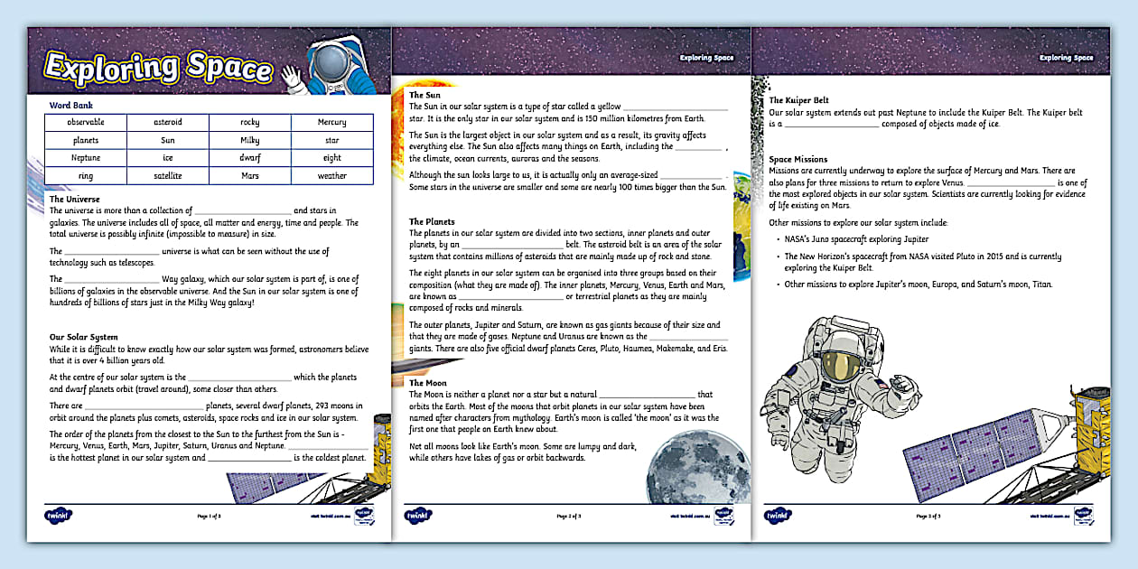 Exploring Space Cloze Activity (teacher made) - Twinkl