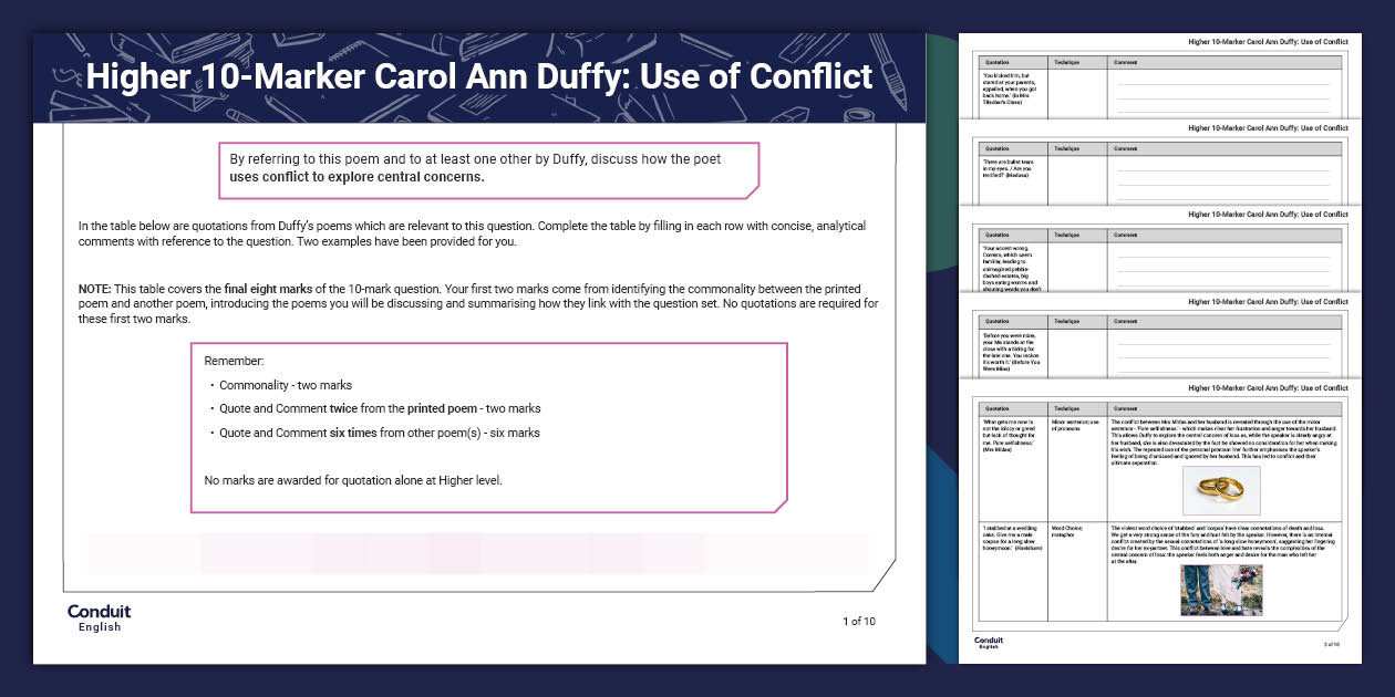 Higher 10-Marker Carol Ann Duffy: Use of Conflict - Twinkl