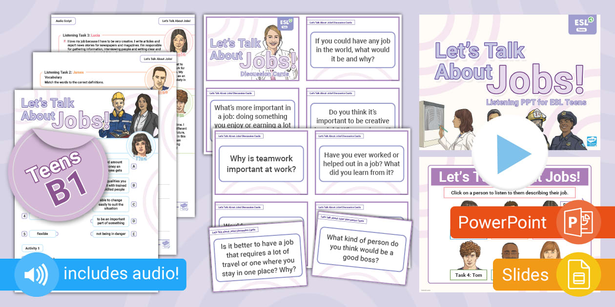 ESL Listening PPT: Let's talk About Jobs [Teens, B1]