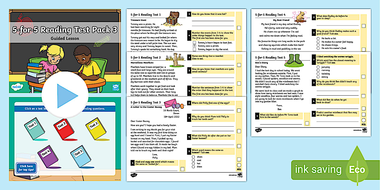 Year 2 SATs Survival: 5-for-5 Reading Test Pack 3 - Twinkl