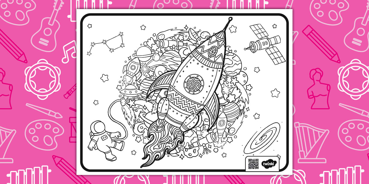 Póster para Colorear: Cohete Espacial - Twinkl