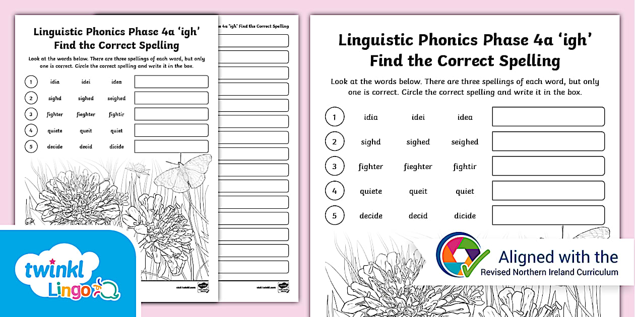 Linguistic Phonics Phase 4a 'igh' Find the Correct Spelling