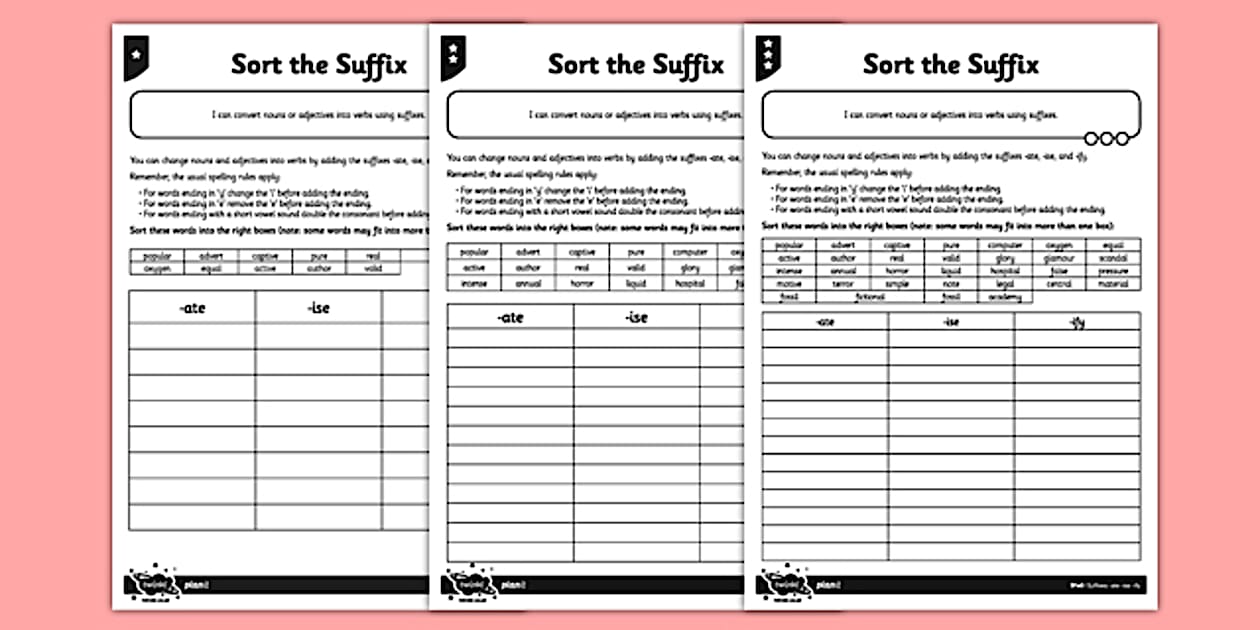 Editable Sort the Suffix Differentiated Worksheet Pack