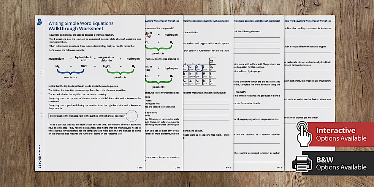 Writing Simple Word Equations Walkthrough Worksheet - Twinkl