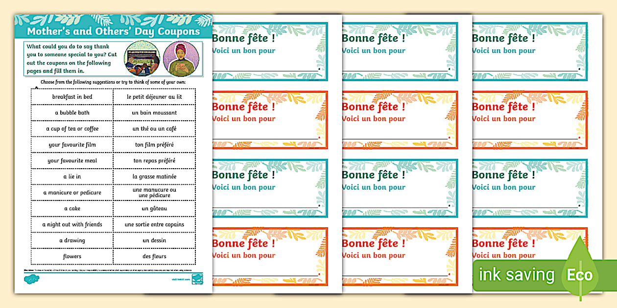 👉 French: Mother's and Others' Day Coupons (teacher made)