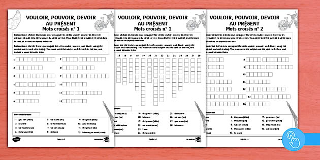 Casse-tête gratuit: Verbes VOULOIR - POUVOIR - DEVOIR